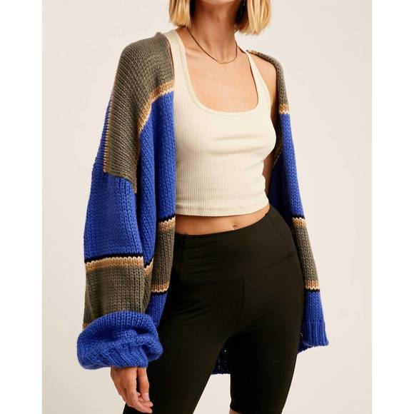 Listicle | Sweaters | New Listicle Stripe Cardigan In Royal | Poshmark